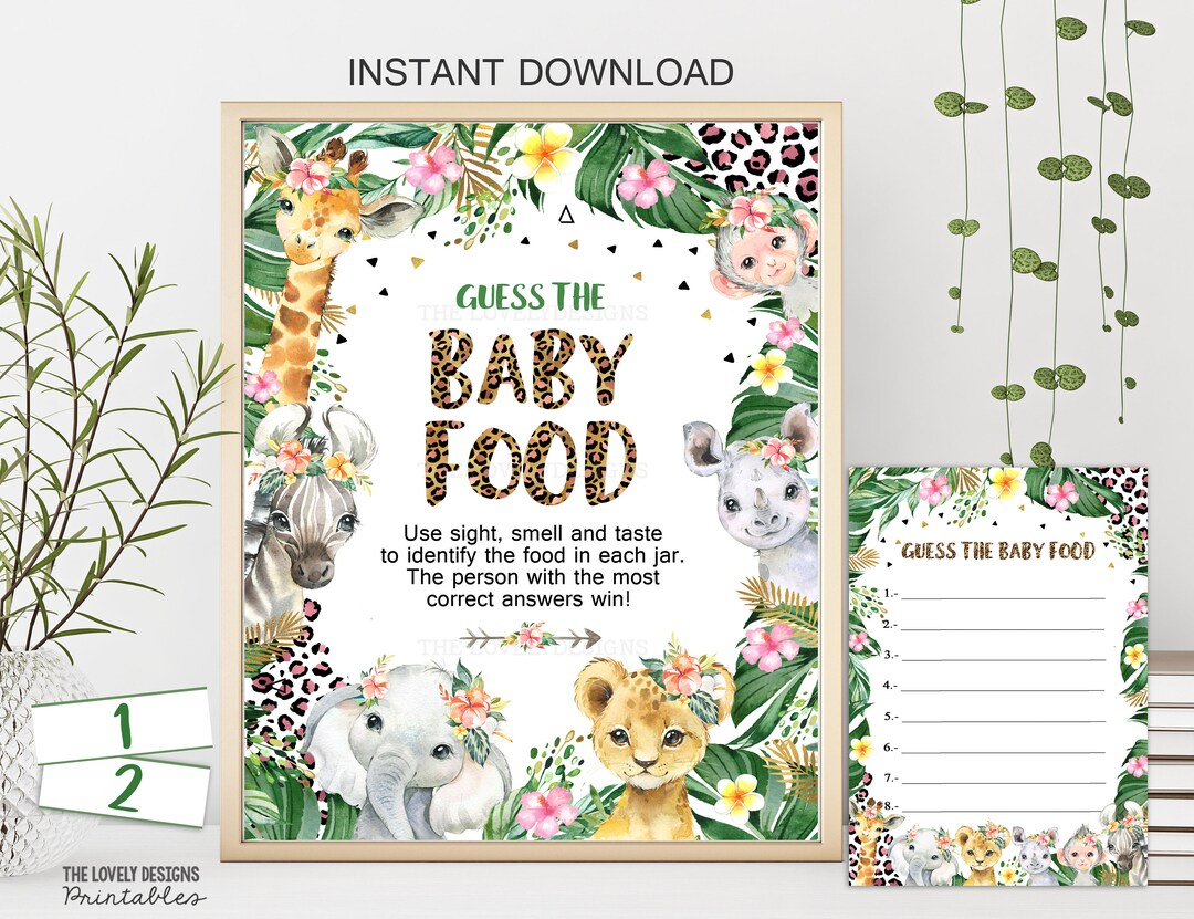 Guess the Baby Food Sign Leopard Print Baby Shower Aktivität Wild ...