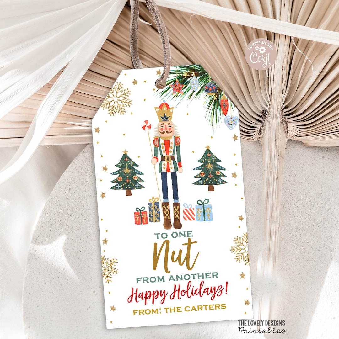 EDITABLE Christmas Nuts Tag Nutcracker Happy Holidays Gift Tag Candy ...