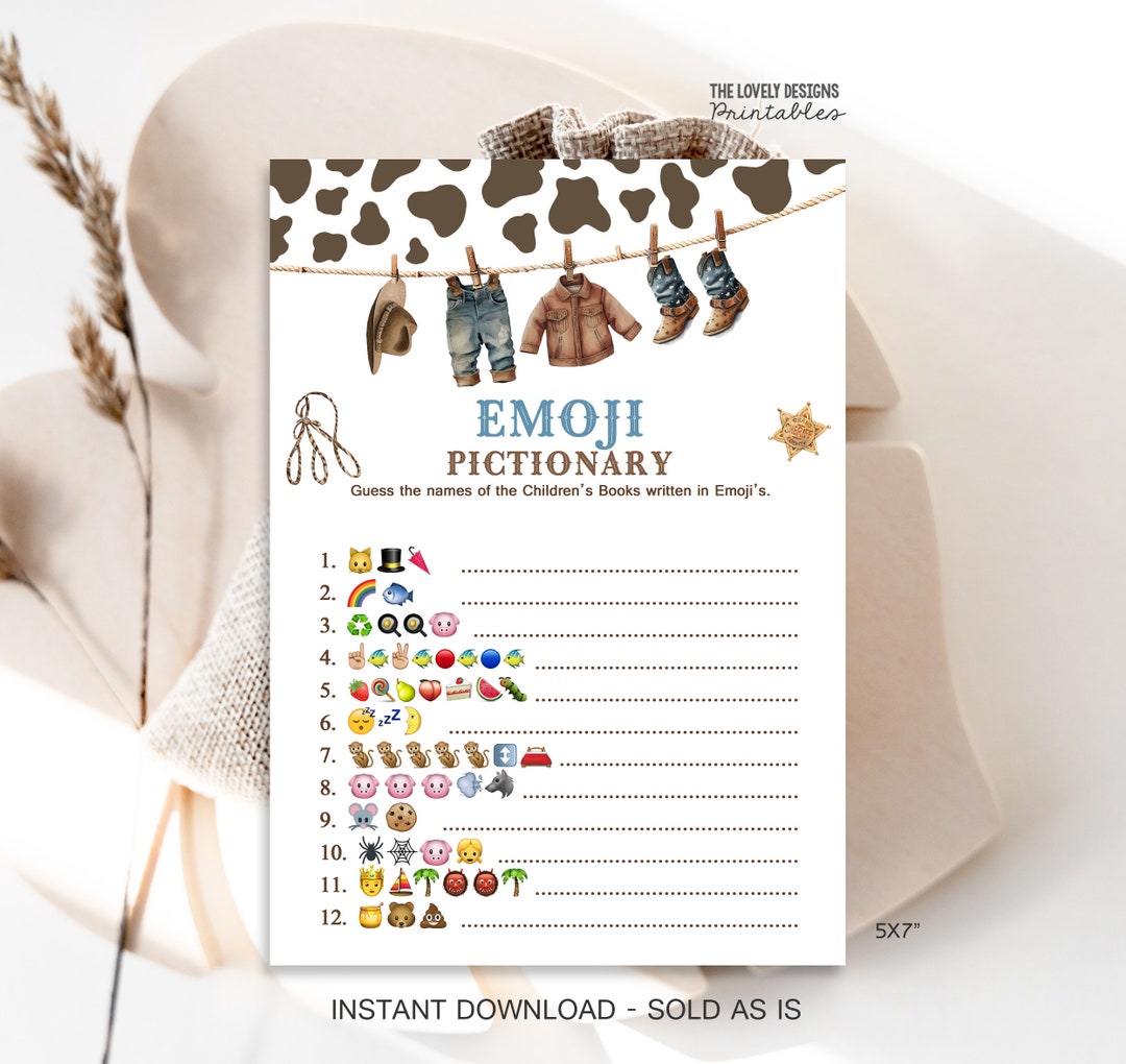 Cowboy Emoji Pictionary Game Cowboy Baby Shower Activity Country ...