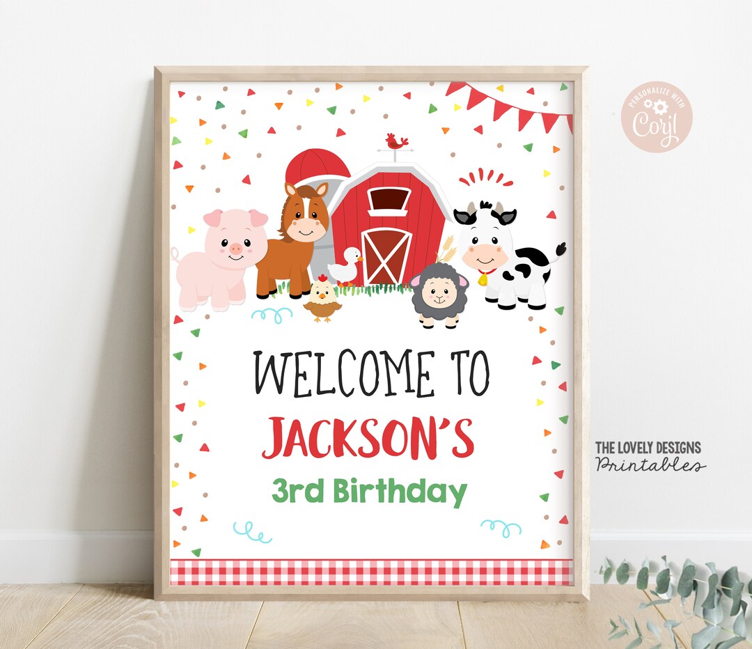 EDITABLE Farm Welcome Sign Farm Birthday Party Sign Farm Animals ...