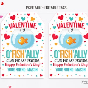 Valentine Goldfish Tags, O'fish'ally Glad We're Friends, Kids Valentine ...