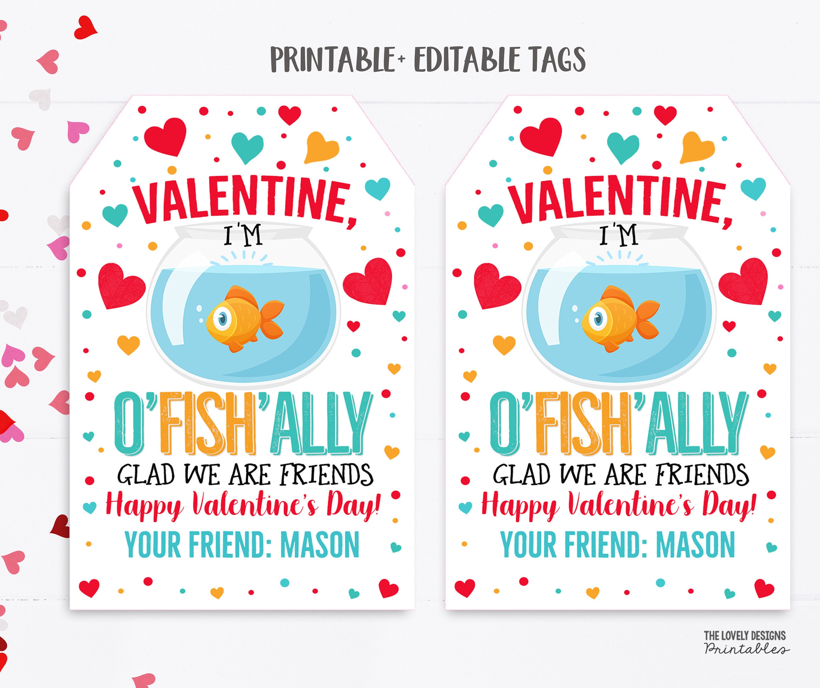 Valentine Goldfish Tags, O'fish'ally Glad We're Friends, Kids Valentine ...