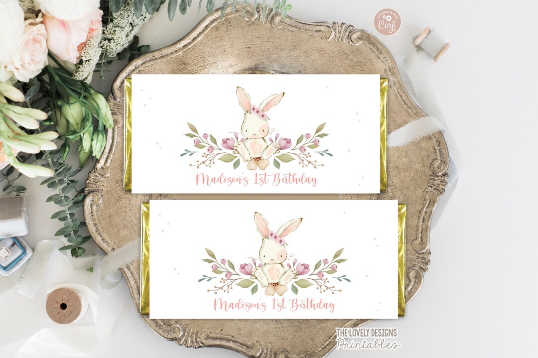 EDITABLE Bunny Candy Bar Wrappers Bunny Birthday Easter Bunny Pink ...