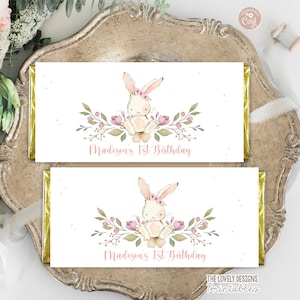 EDITABLE Bunny Candy Bar Wrappers Bunny Birthday Easter Bunny Pink ...