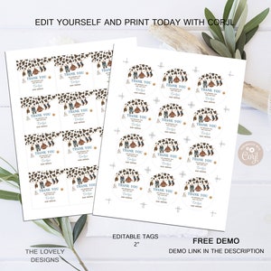 Cowboy Baby Shower Gift Tag Circle 2" Editable Country Western Wild Boy ...