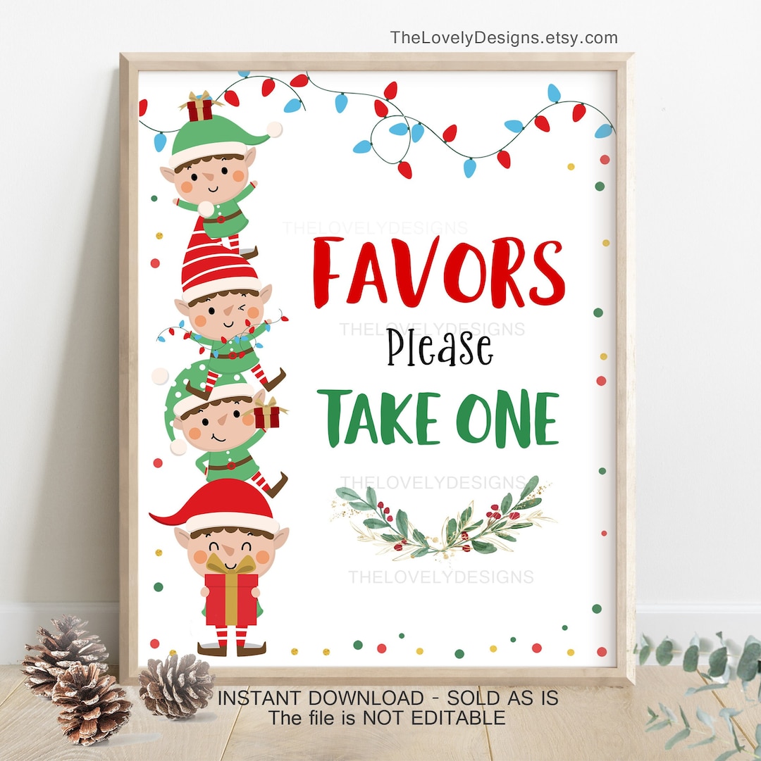 Elf Favors Please Take One Sign Cute Elves Sign Kids Party Elf Holiday ...