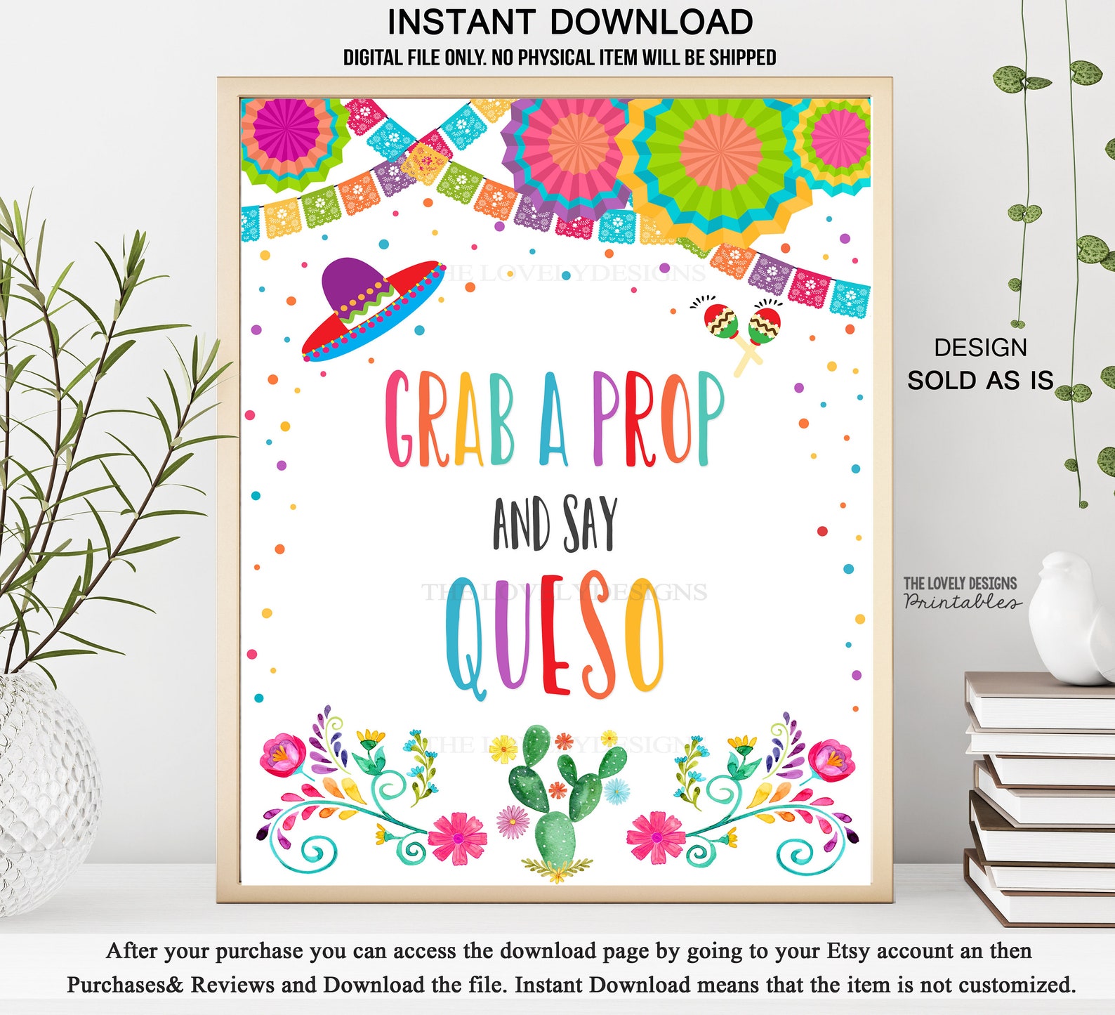 Fiesta Grab a Prop and Say Queso Sign Fiesta Birthday Party Mexican ...