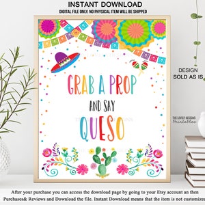 Fiesta Grab a Prop and Say Queso Sign Fiesta Birthday Party Mexican ...