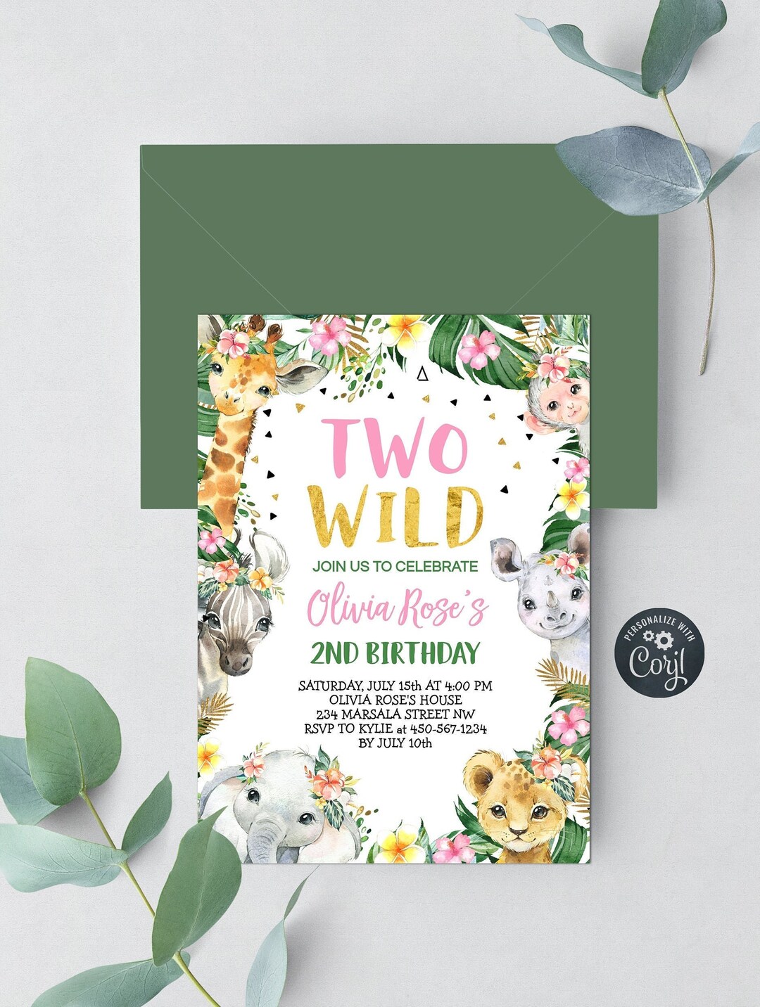 TWO Wild Birthday Invitation TWO Wild Jungle Birthday Invitation Second ...