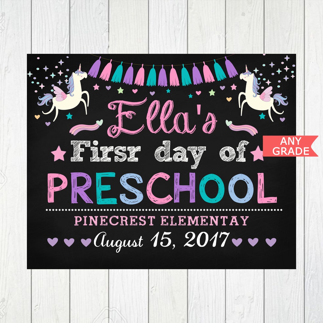 Unicorn First Day of School Chalkboard Sign, Pink and Gold , Girl First ...