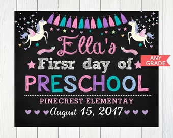Unicorn First Day of School Chalkboard Sign Pink and Gold - Etsy