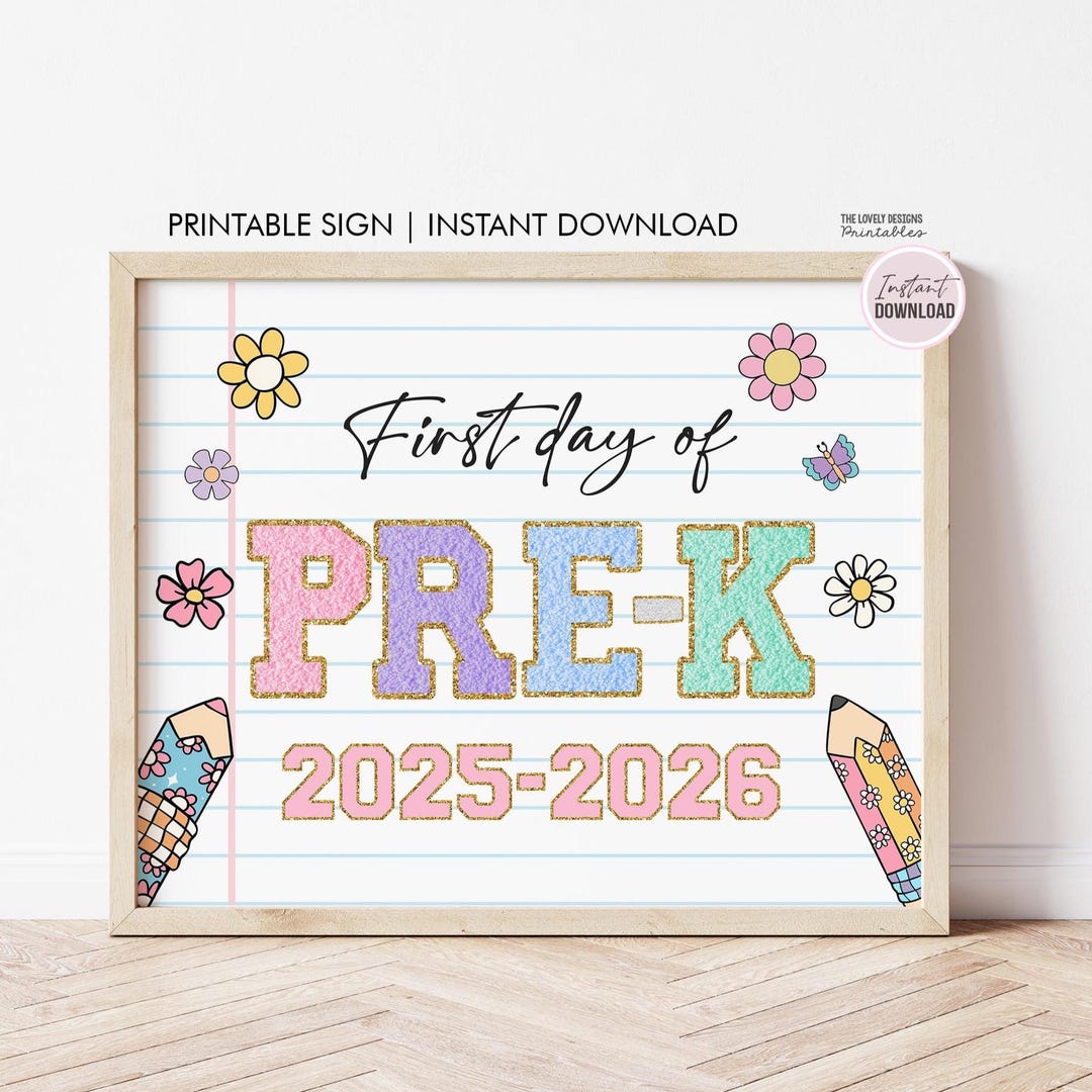 First Day of PRE-K Sign INSTANT DOWNLOAD Photo Prop, Pre-kindergarten ...