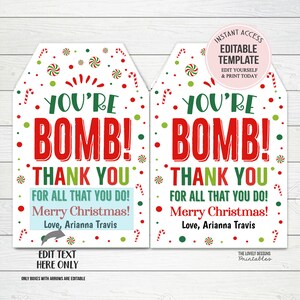 Christmas Appreciation Gift Tag, You're the Bomb, Teacher Employee ...