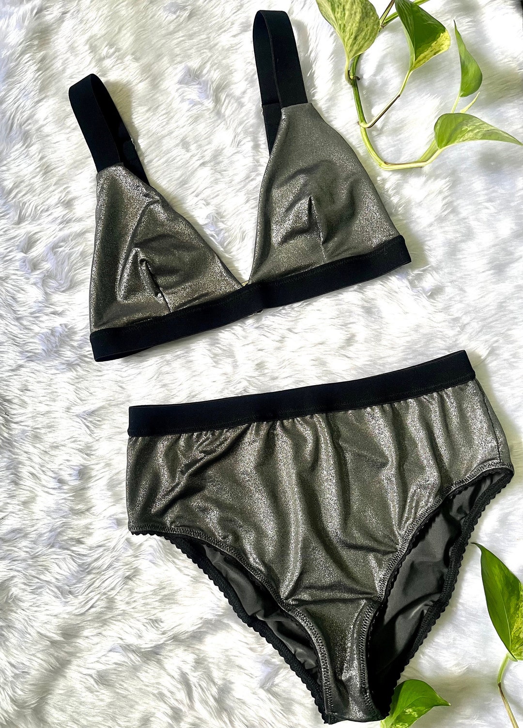 Silver Metallic Lingerie Set, High Waisted Plus Size Lingerie - Etsy