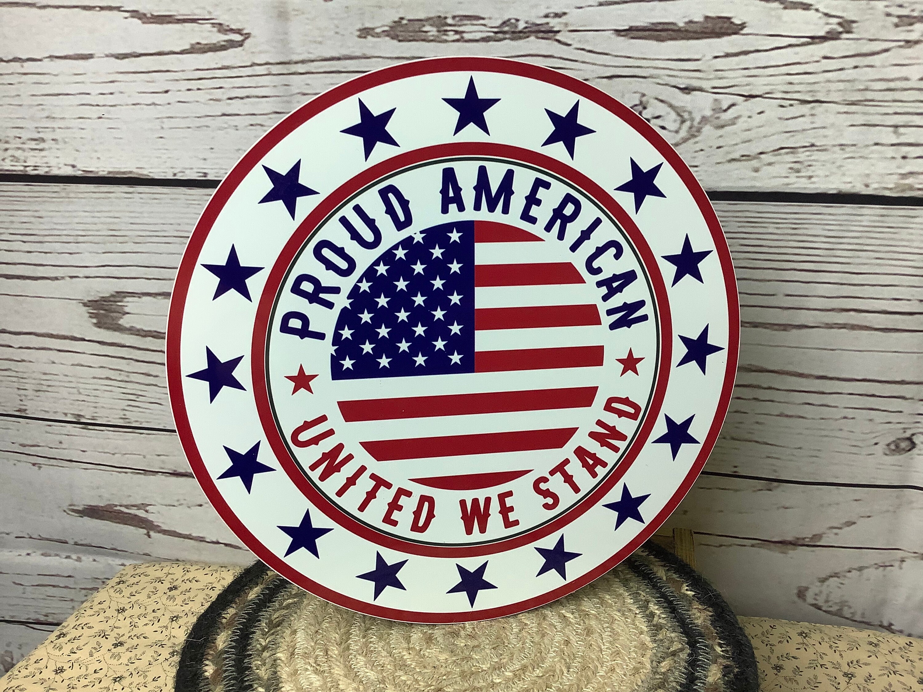 8 round patriotic signProud Americanrw&bwreath signsummer | Etsy