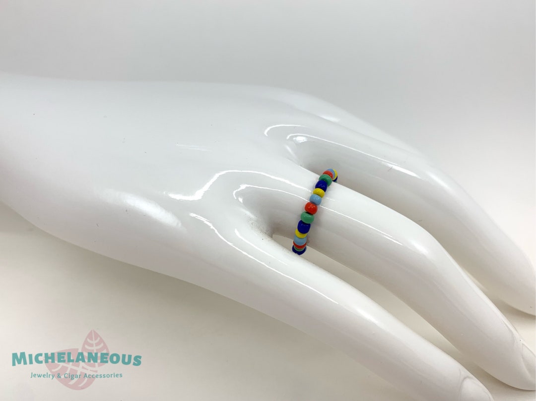 Autism Awareness Ring Toe Beaded Rings Stackable Knuckle Elastic Ring ...