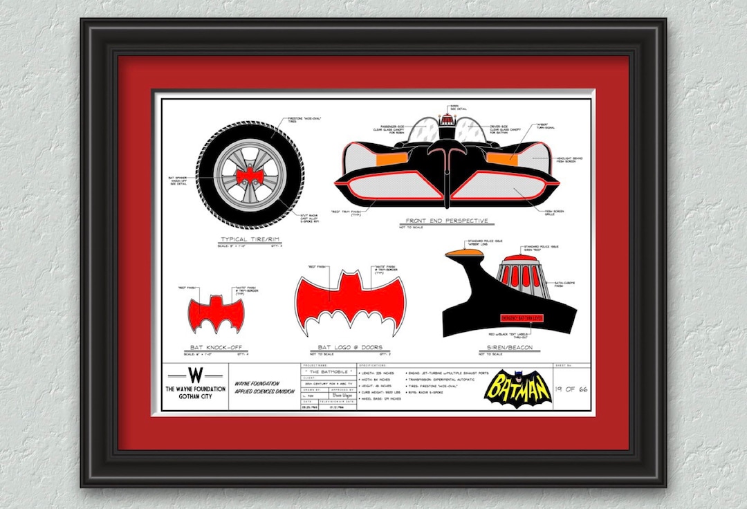 1966 Batmobile Technical Design Illustration Art Print Signed ...