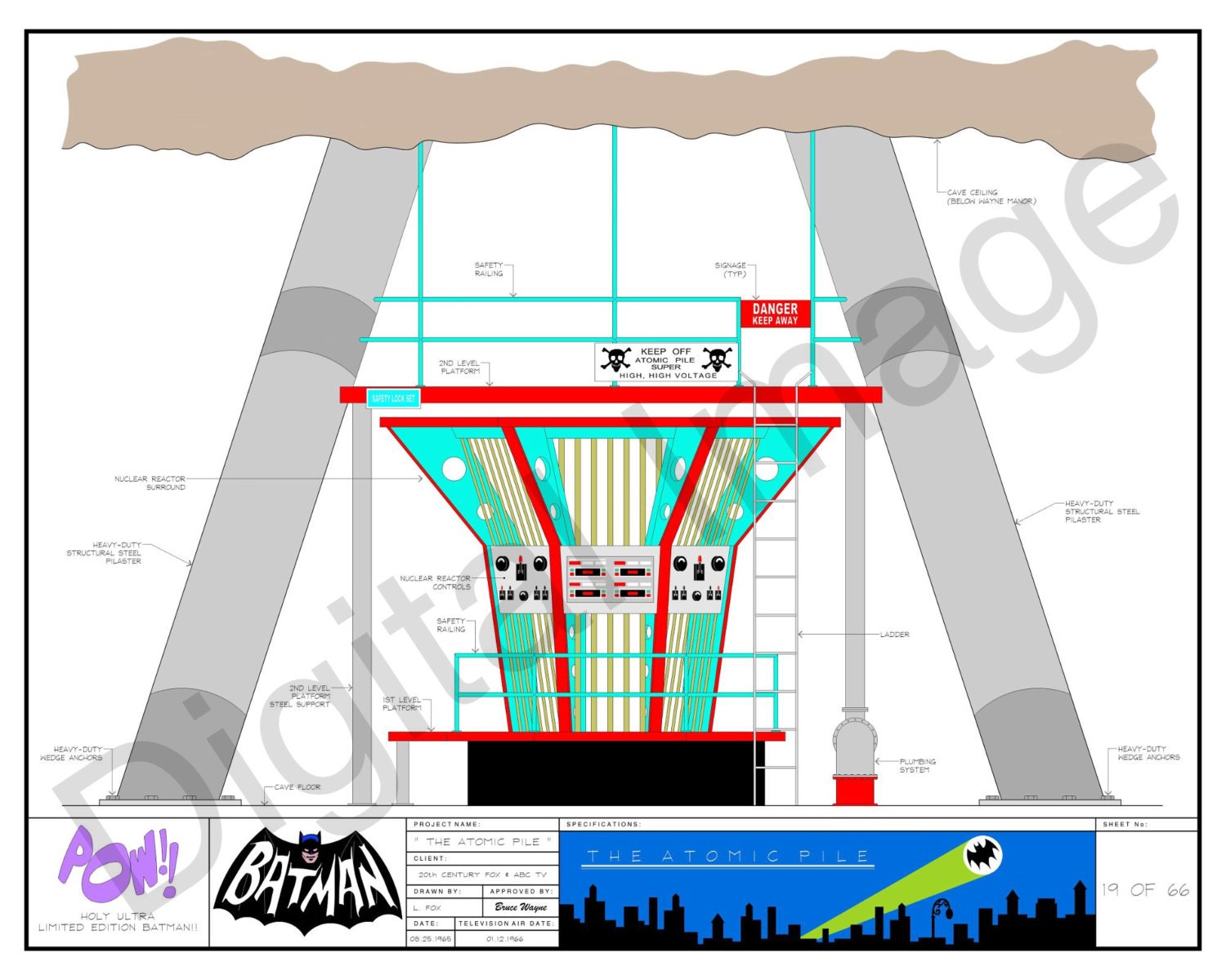 1966 Batman Batcave ATOMIC PILE Technical Design Illustration | Etsy