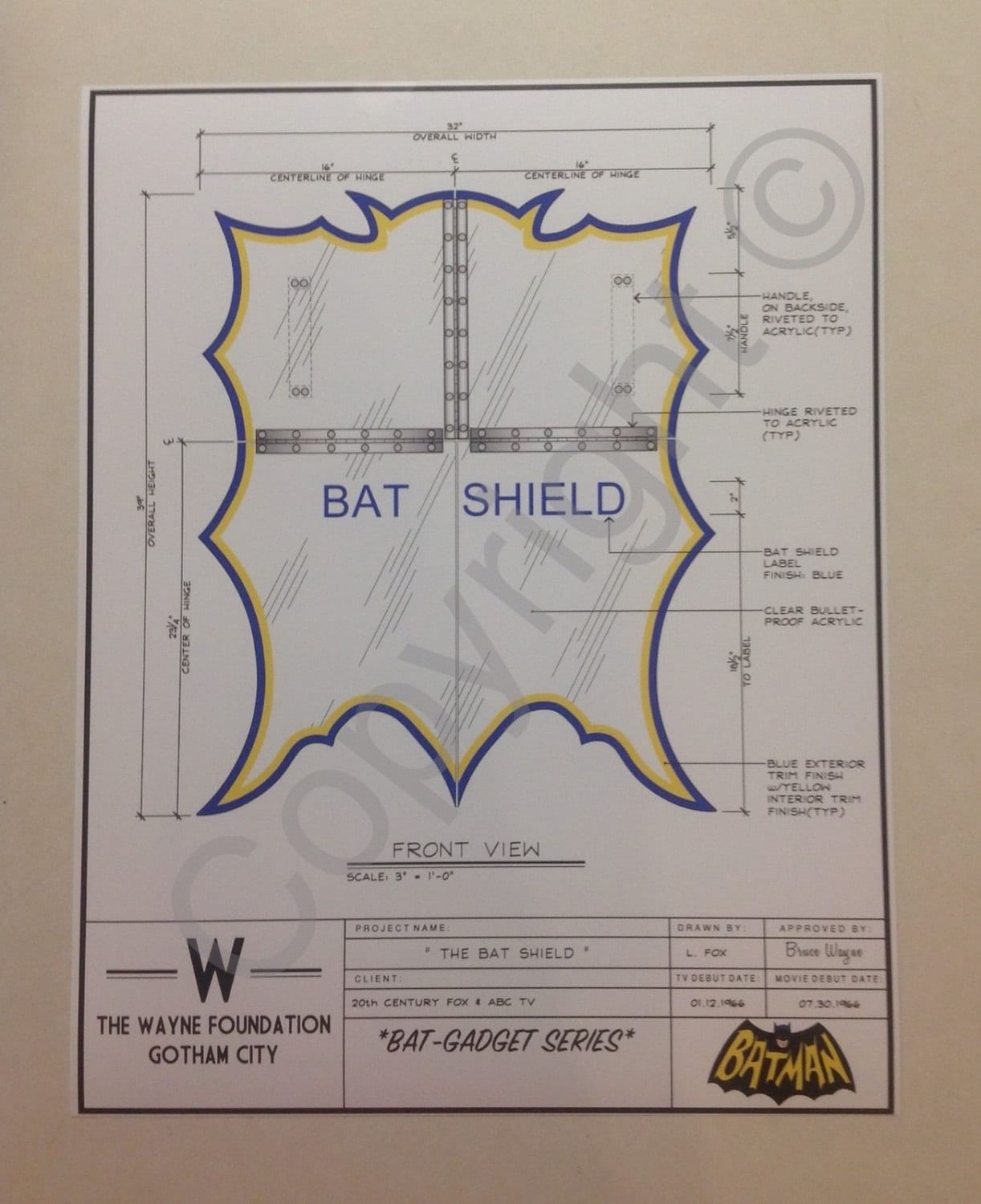1966 Batman & Robin BAT SHIELD Illustration Art Print Signed - Etsy