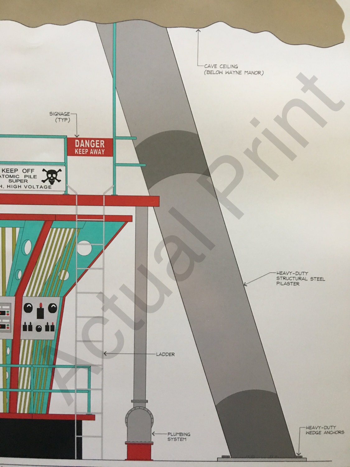 1966 Batman Batcave ATOMIC PILE Technical Design Illustration | Etsy