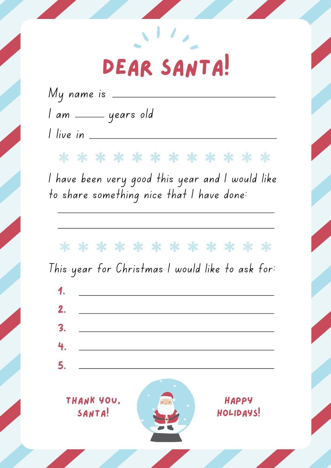 DIGITAL DOWNLOAD** Dear Santa, Christmas Wish List, Kids Letter to ...