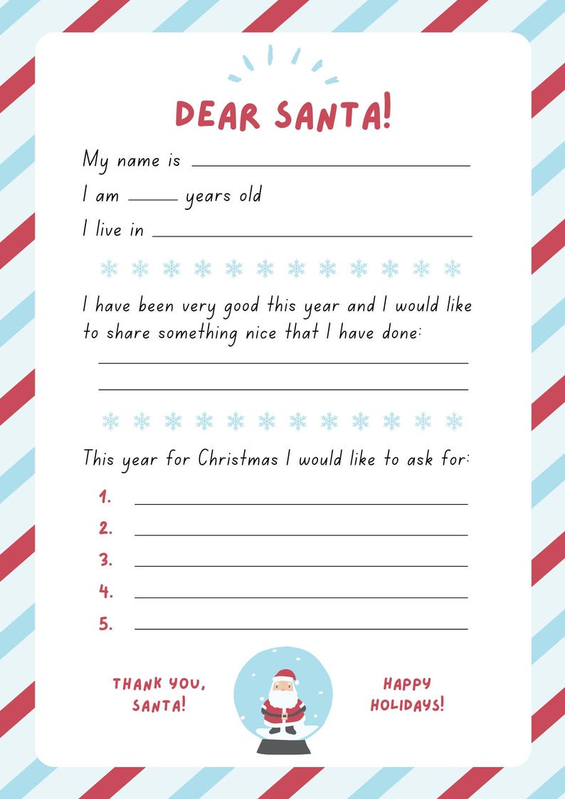 DIGITAL DOWNLOAD** Dear Santa, Christmas Wish List, Kids Letter to ...