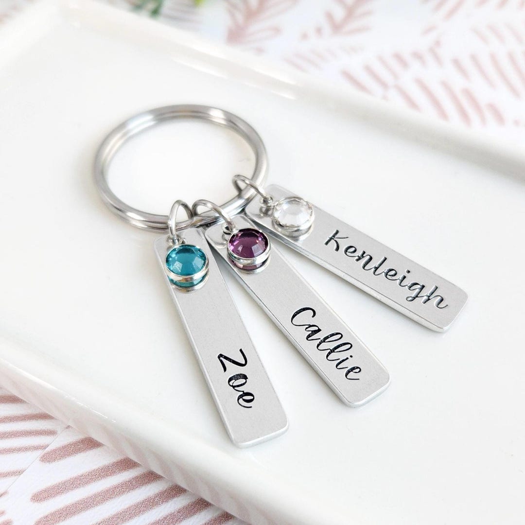 Personalized Name Keychain With Birthstones | Gift for Mom or ...
