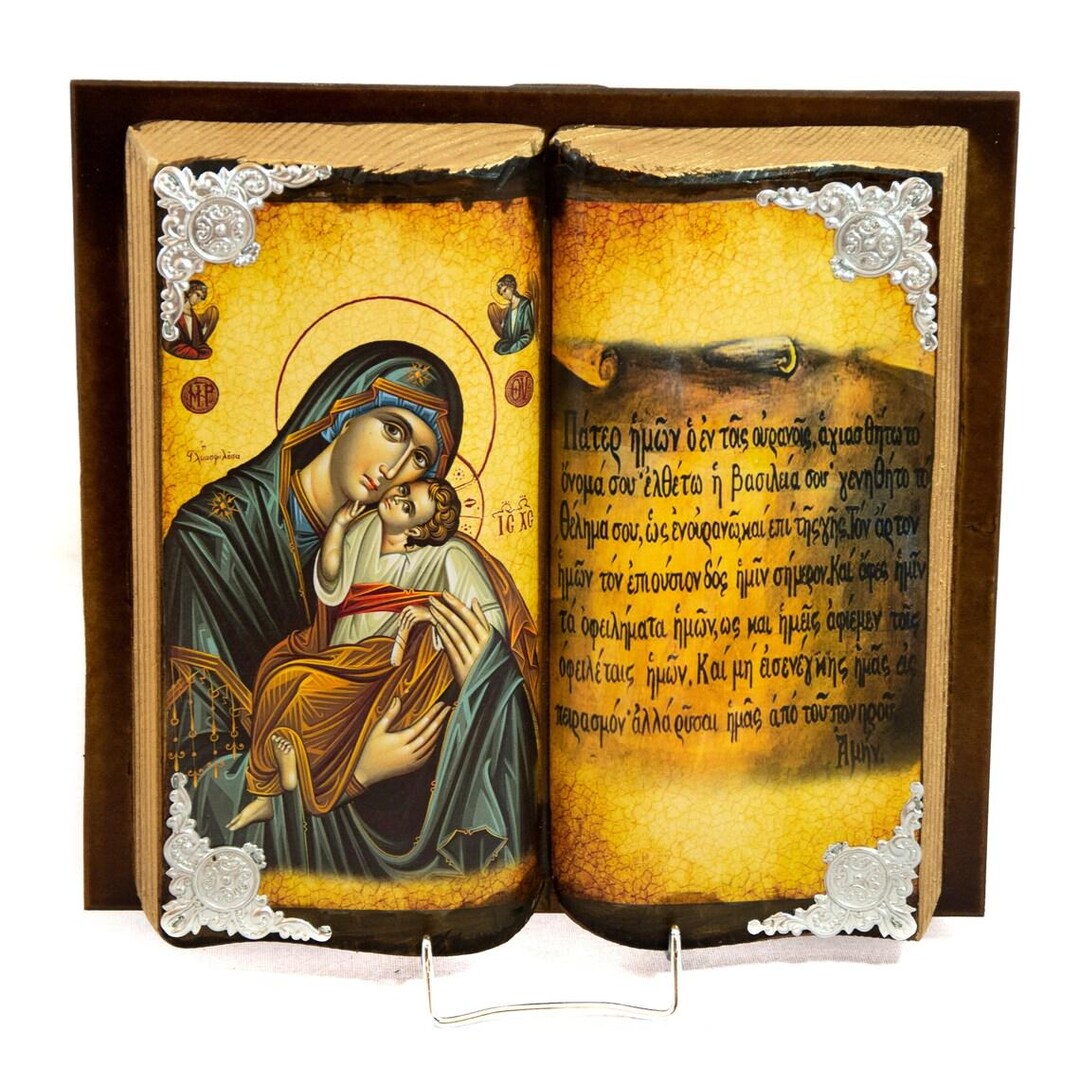 Diptych Virgin Mary and Prayer Icon Greek Handmade, Religious Orthodox ...