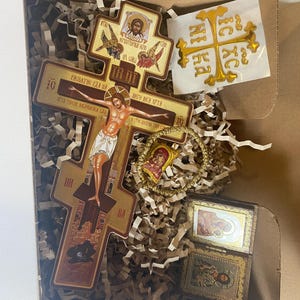 Christian Gift Set With Cross, Rosary, Diptych Icon, Amulet of the ...