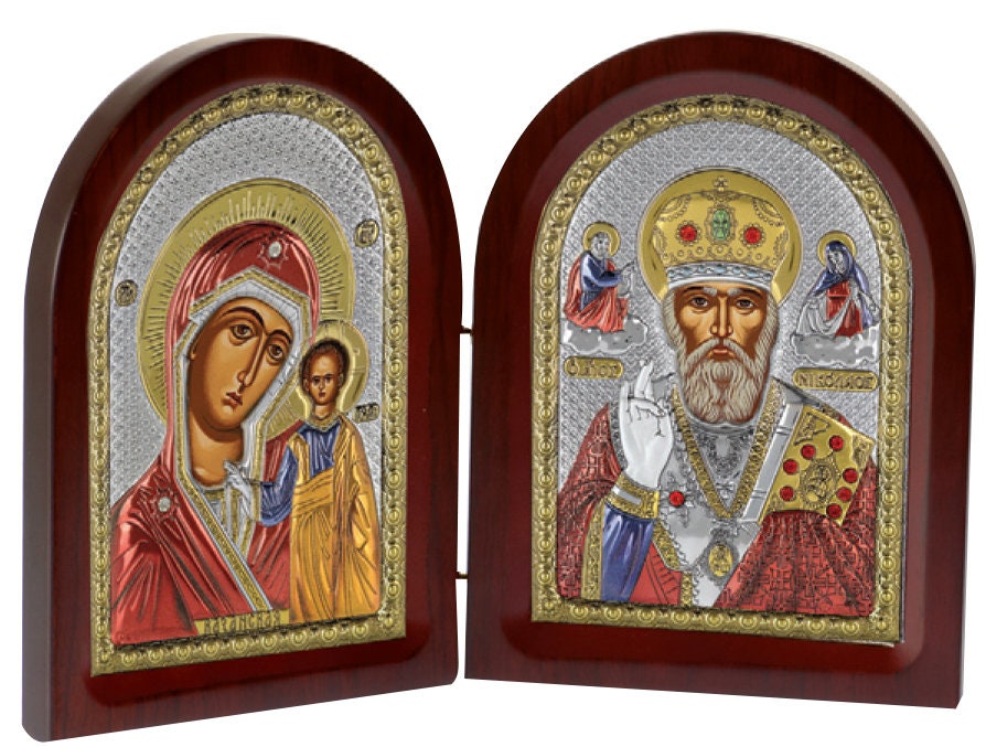 Silver Icon Diptych With Gilded Details Byzantine Silver Orthodox Icon ...