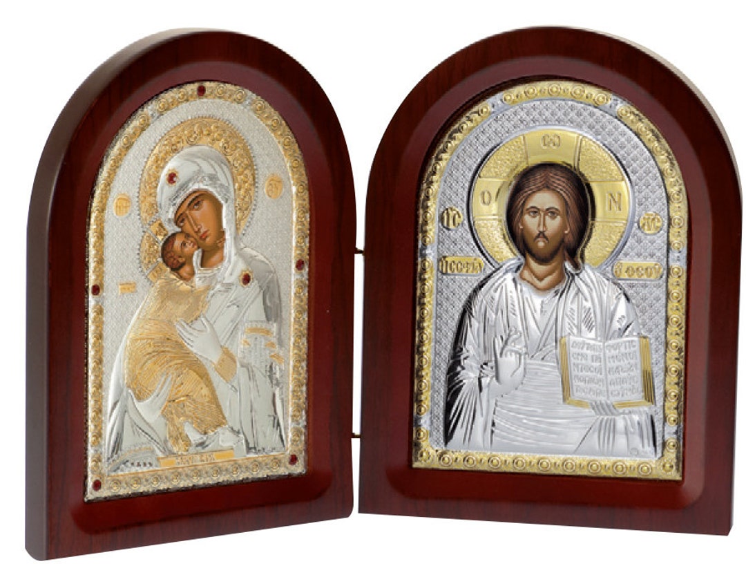 Silver Icon Diptych With Gilded Details Byzantine Silver Orthodox Icon ...