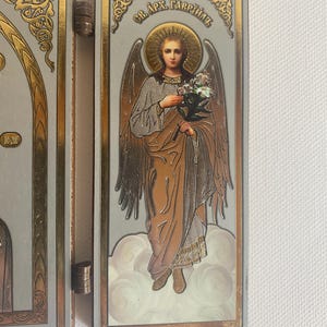 Triptych Icon With Virgin Mary and Archangels in Durable Metal Alloy Plated With Silver and Gold ...