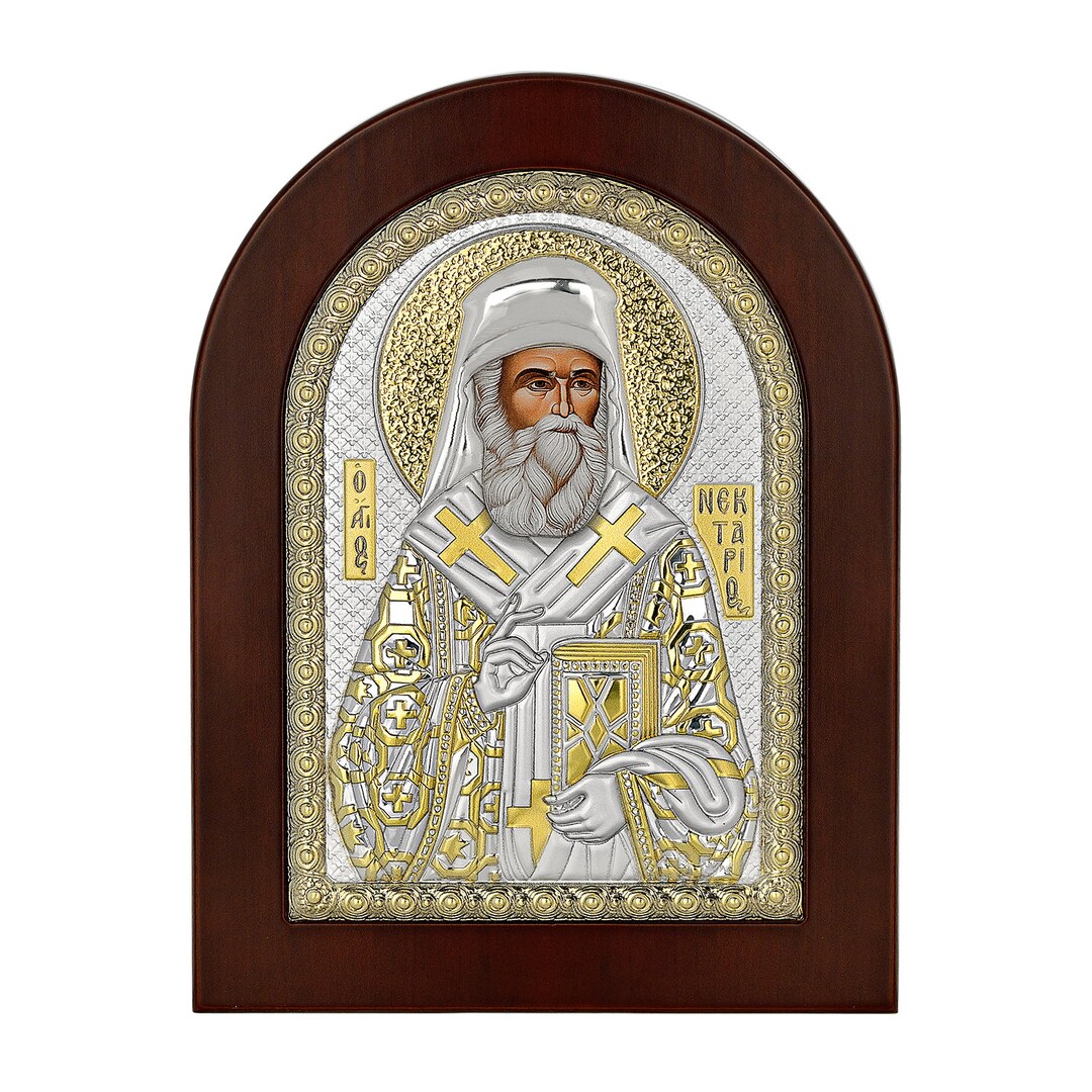 Byzantine Silver Orthodox Icon SAINT NEKTARIOS Icon Greek Orthodox Icon ...