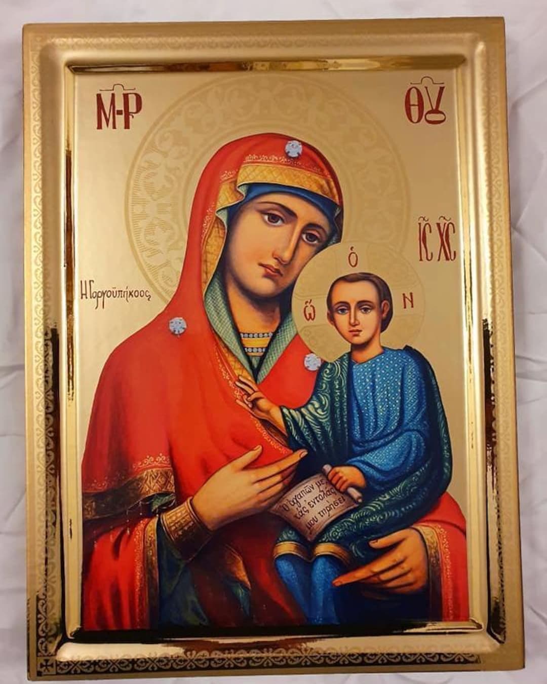 Virgin Mary Orthodox Icon With a Polished Look and Water Gilded Shiny ...