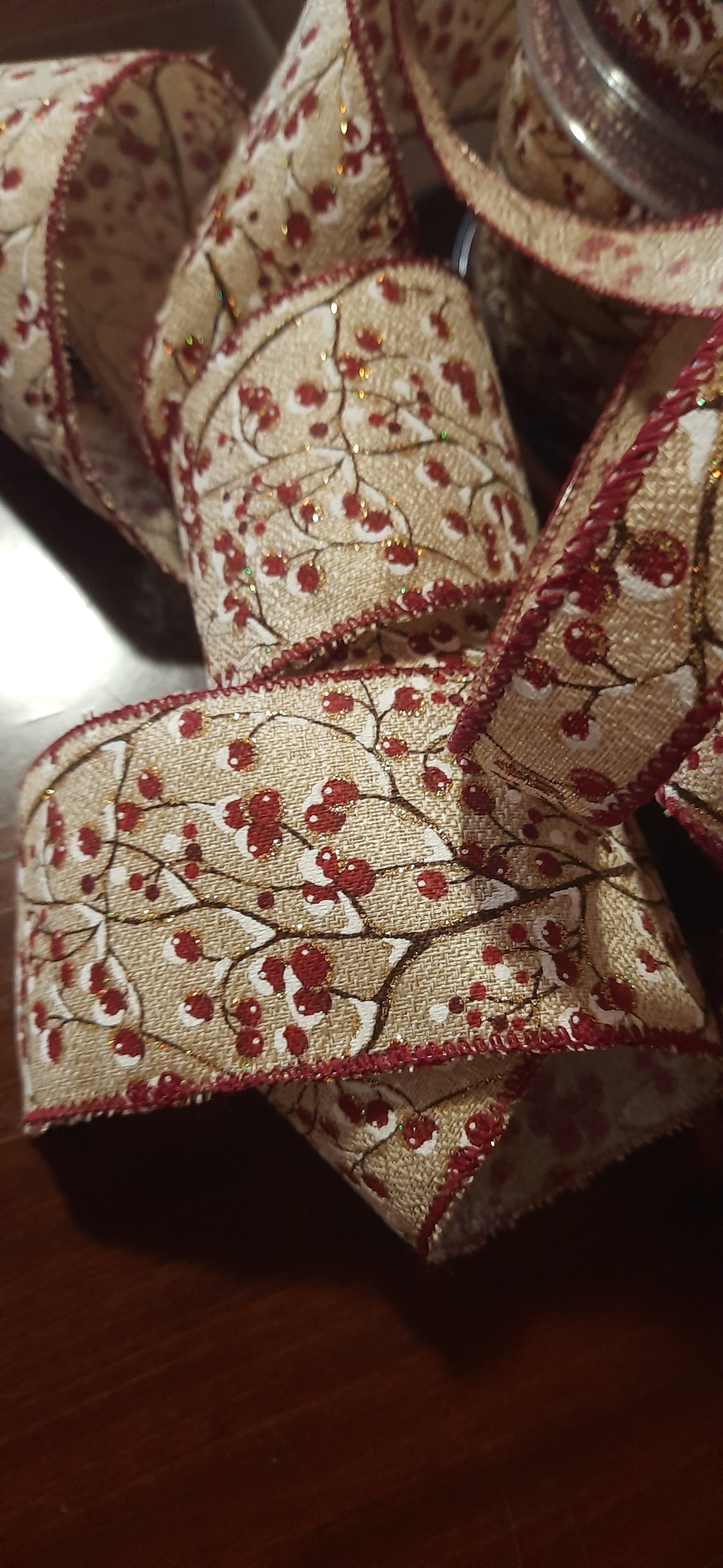 Winter Mistletoe Wired Ribbon Printed With Snowy Branches in - Etsy