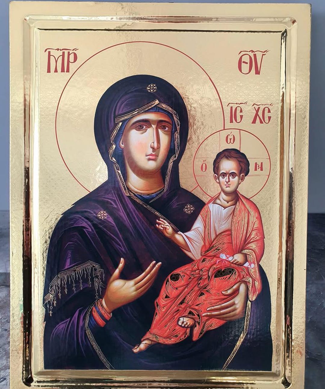 Virgin Mary Orthodox Icon With a Polished Look and Water Gilded Shiny ...