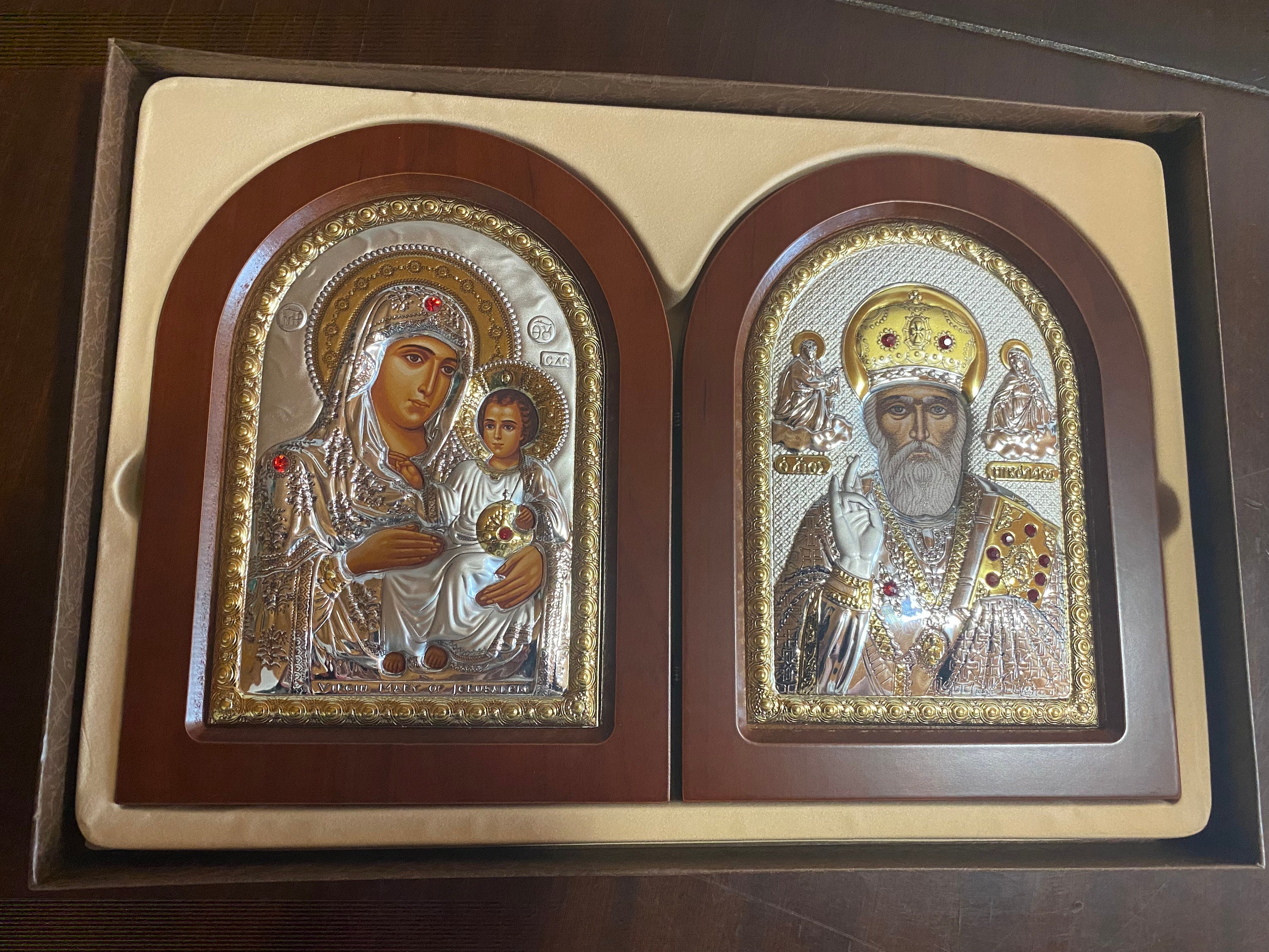 Silver Icon Diptych With Gilded Details Byzantine Silver Orthodox Icon ...