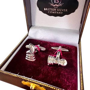 Chess Set Cufflinks Set Pure Silver Plated In-house King and Pawn Chess ...