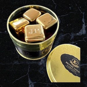 Personalised Gold Ice Cubes 4 Piece Gift Set Custom Engraved Whiskey ...