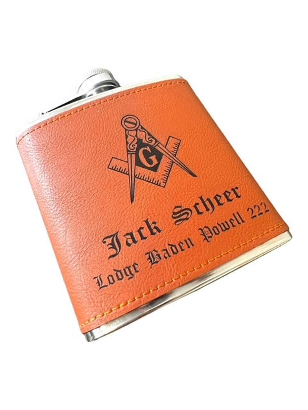Freemason Personalised Leather Hip Flask Silver Plated Custom Engraved ...