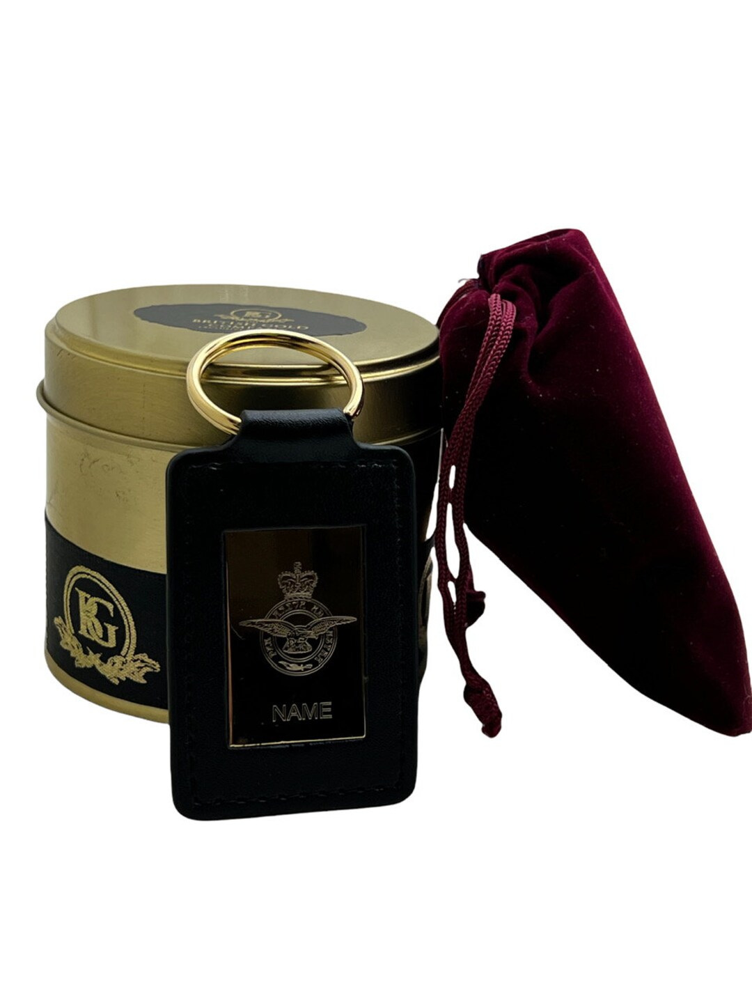 RAF Keyring Leather and Gold 24k Clad Keychain Key Fob Metal Gift Case ...