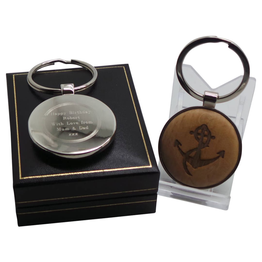 Rope and Anchor Keyring Personalised Silver OR Gold Engraved Keychain ...