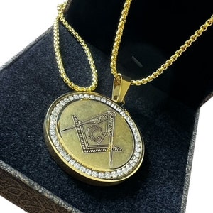 Personalised Masonic Necklace and Chain Engraved 24k Gold Clad Pendant ...