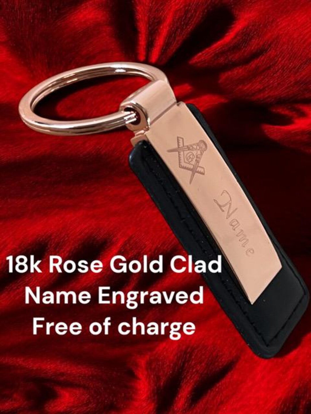 Personalised Freemason Masonic Leather Keyring 18k Rose Gold Clas Free ...