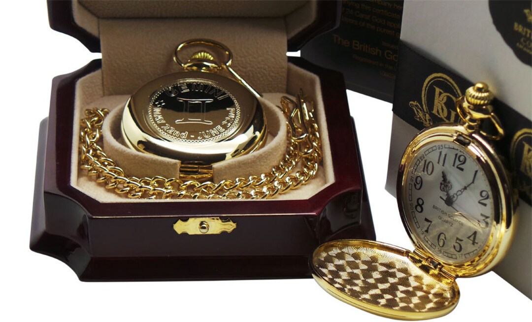 Zodiac Star Sign Birth Date Birthday 24k Gold Plated Pocket Watch and ...