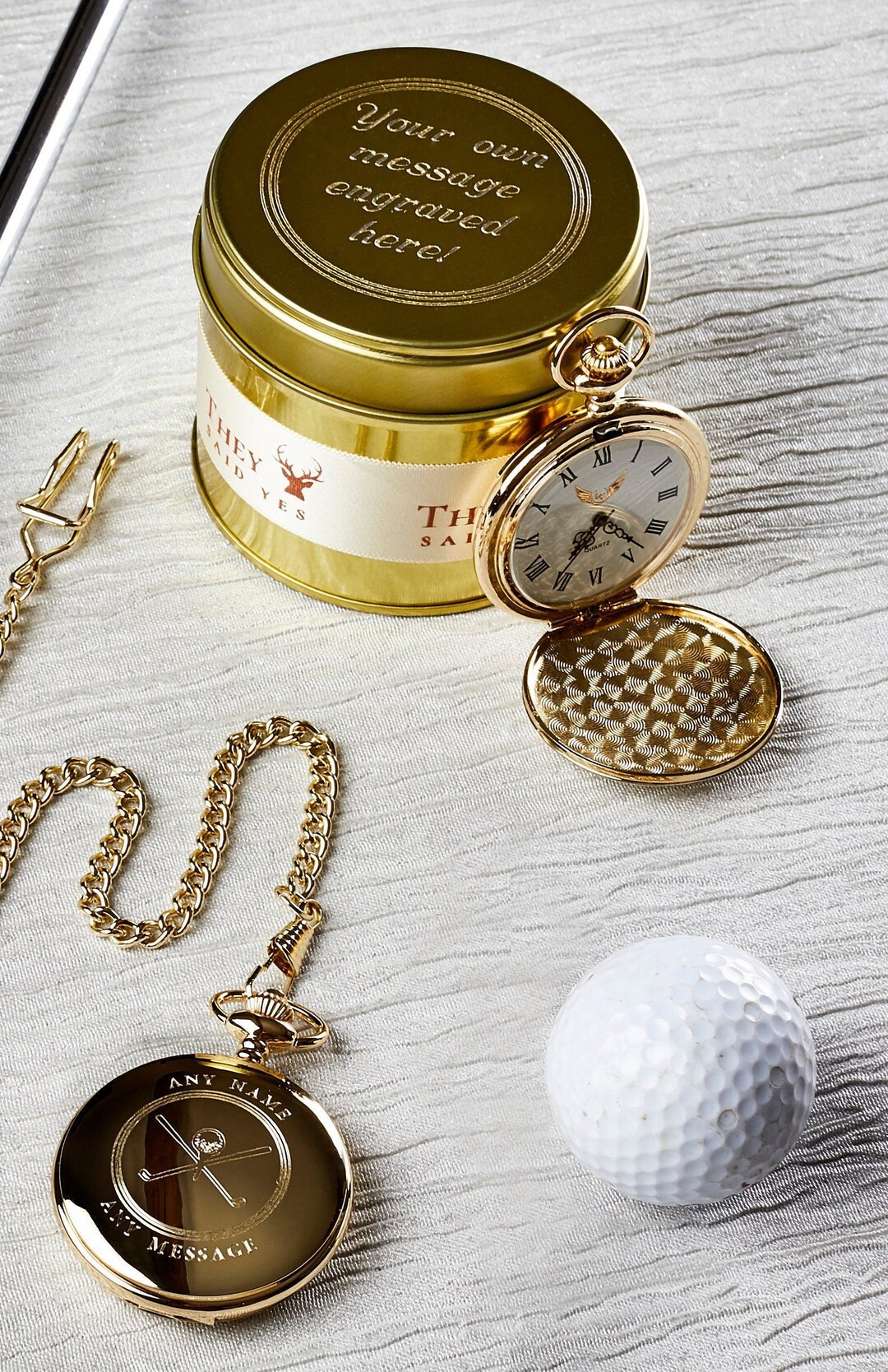 Golf Personalised Pocket Watch and Chain Gold 24k Clad Monogrammed ...