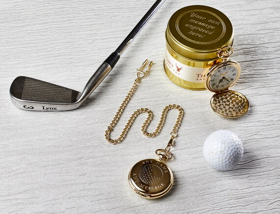 Golf Personalised Pocket Watch and Chain Gold 24k Clad | Etsy