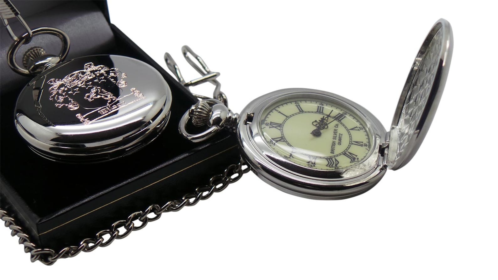 Family Name Coat of Arms Silver Pocket Watch in Luxury Gift Box Case ...
