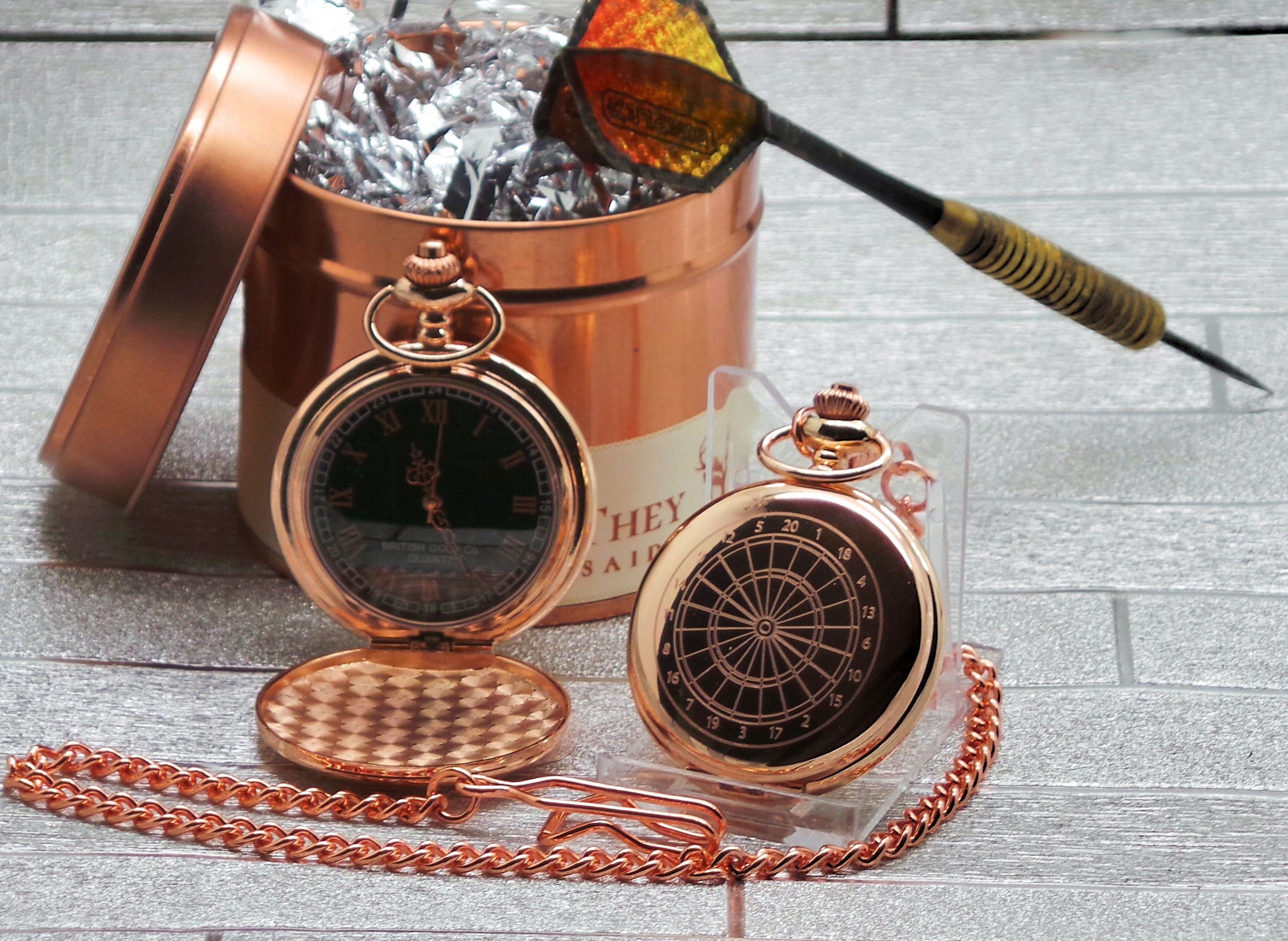 Dartboard Rose Gold Pocket Watch Custom Engraved Personalised | Etsy