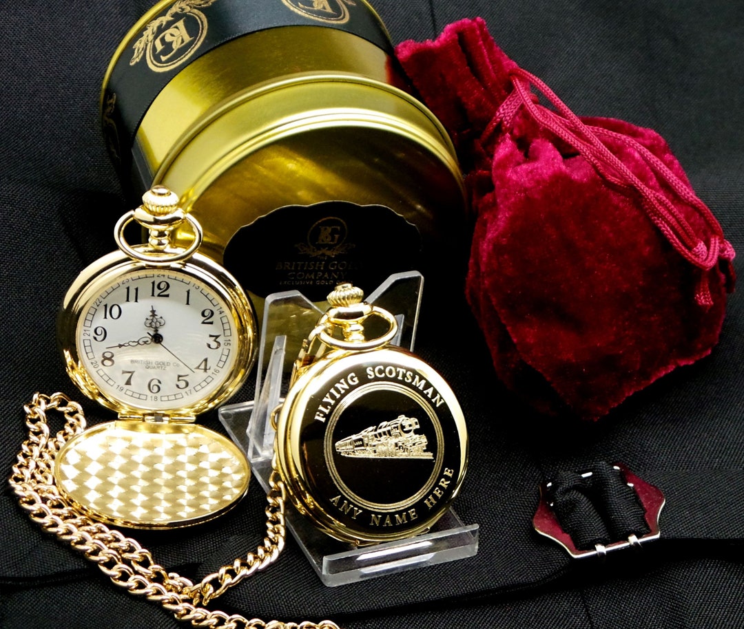 Flying Scotsman Gold Personalised Pocket Watch Custom Engraved Steam ...
